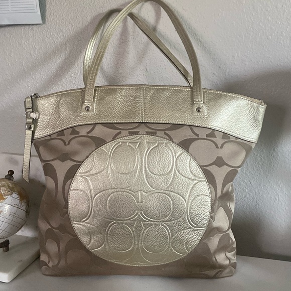 Coach | Bags | Coach Laura Signature Metallic Gold Tote 20 | Poshmark